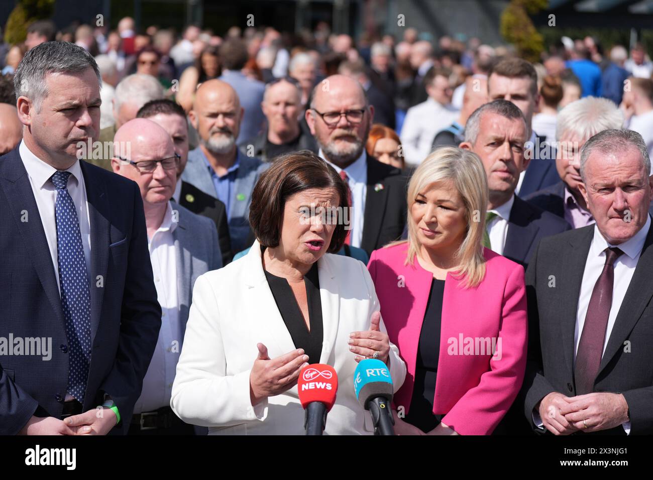 (front left - right) Pearse Doherty, Sinn Fein leader Mary Lou McDonald ...