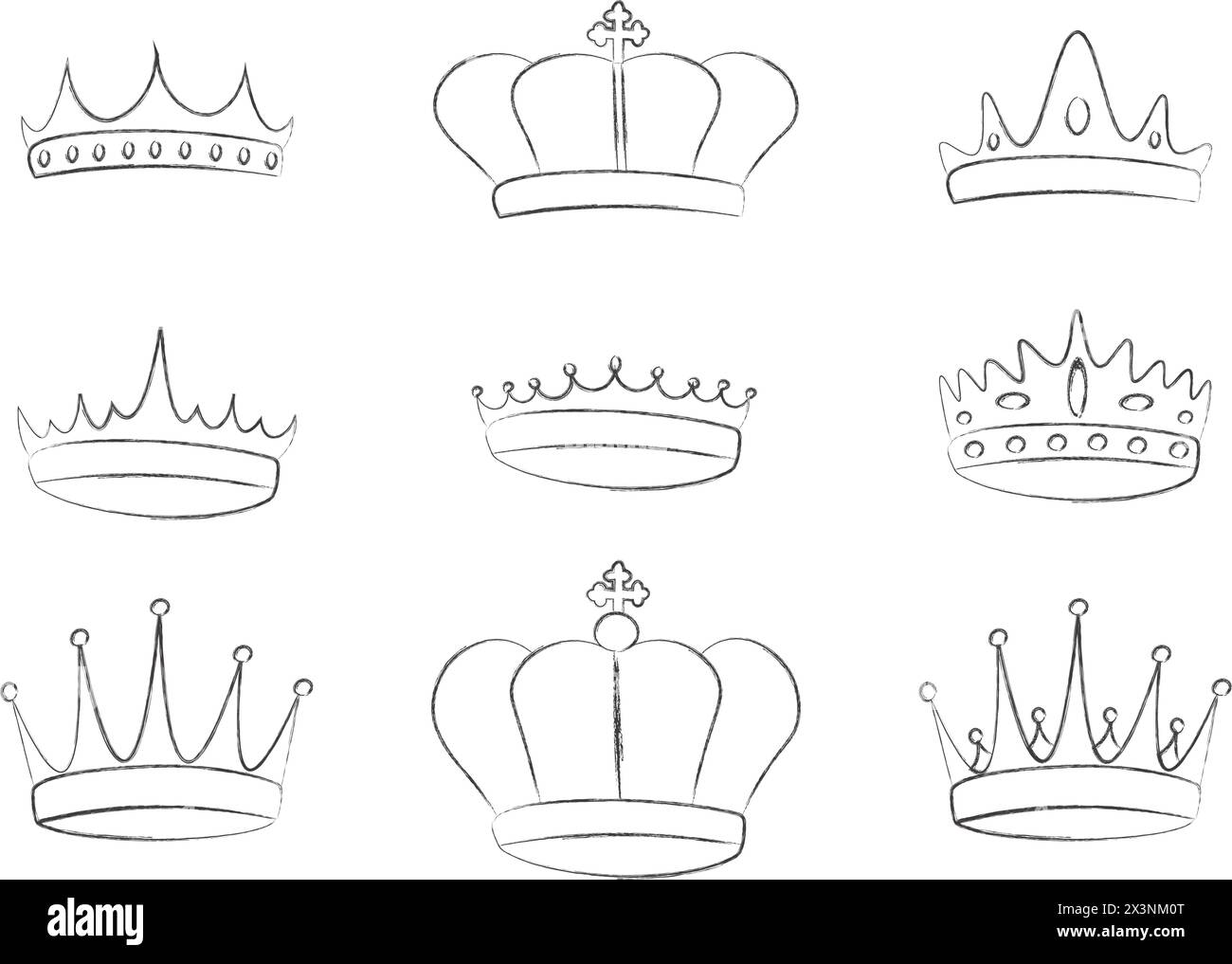 Set of chalk elegant royal crown. Royal imperial coronation symbols ...