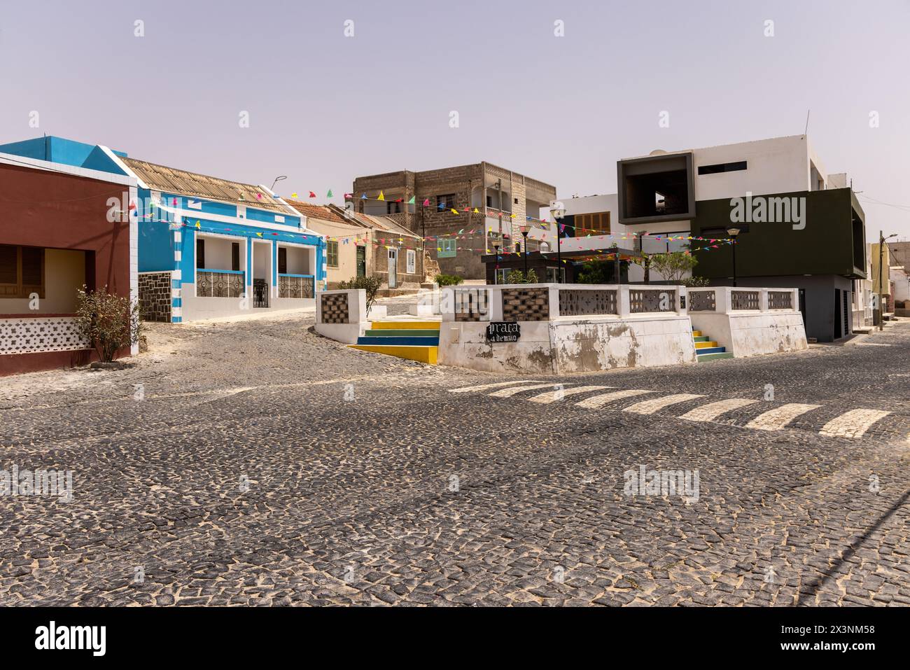 Colourful traditional houses on a street in the village of Rabil in Boa ...
