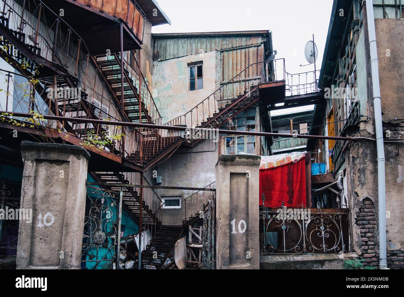 View on dilapidated houses in Tbilisi Old town (Georgia) with iron ...