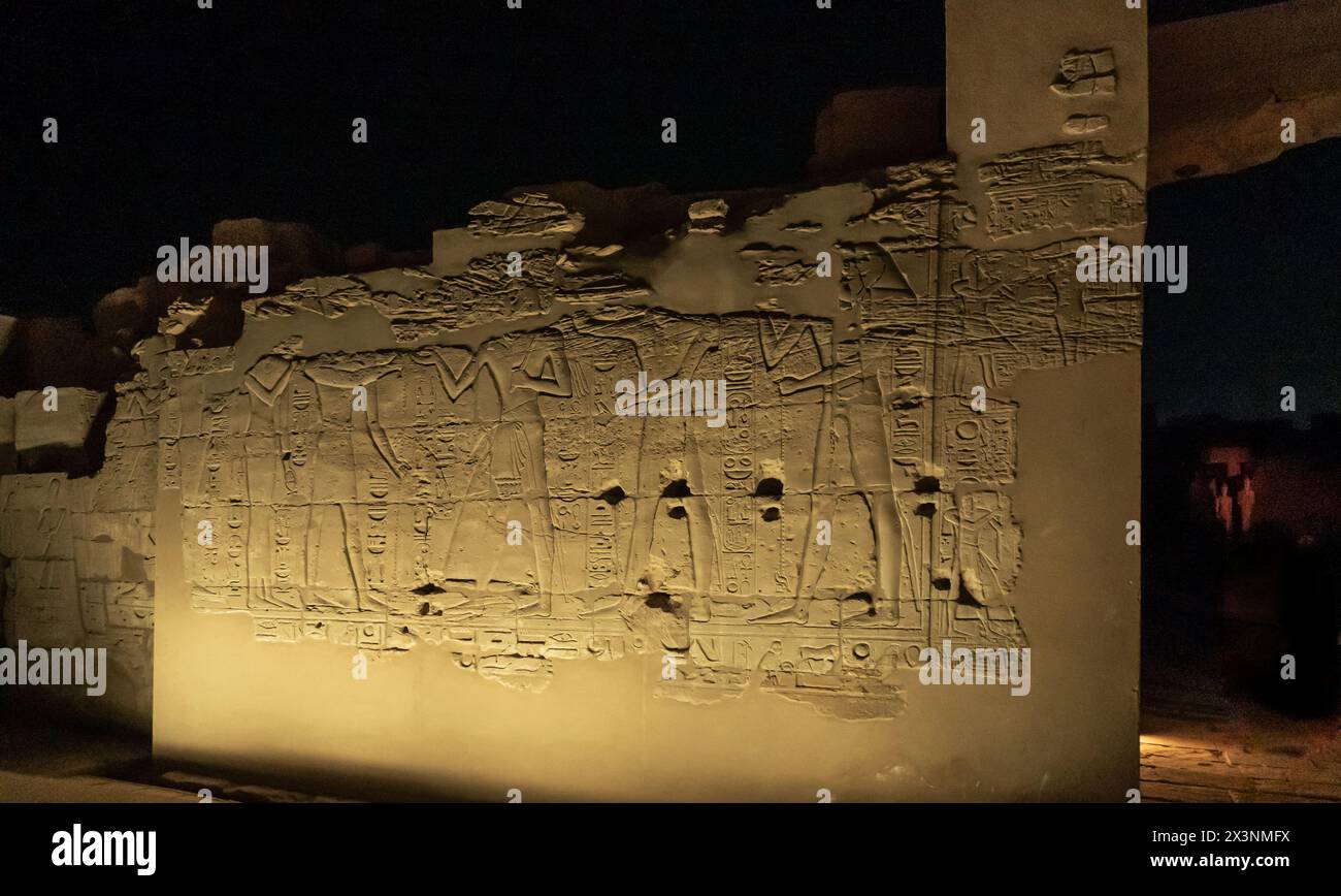 Hieroglyphic wall in Karnak Temple light show in Karnak Temple in egypt ...