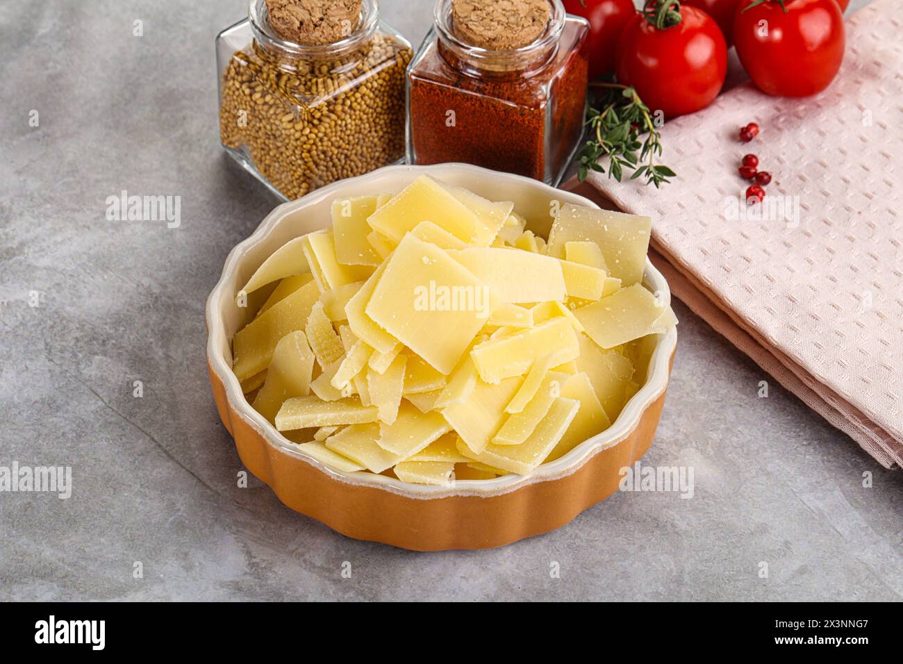 Delicous Sliced parmesan cheese in the bowl Stock Photo - Alamy