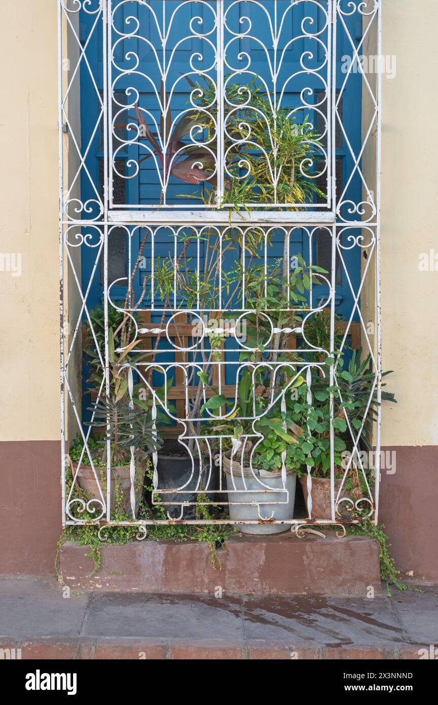 Metal grille over the windows of a house in the backstreets of the Old ...