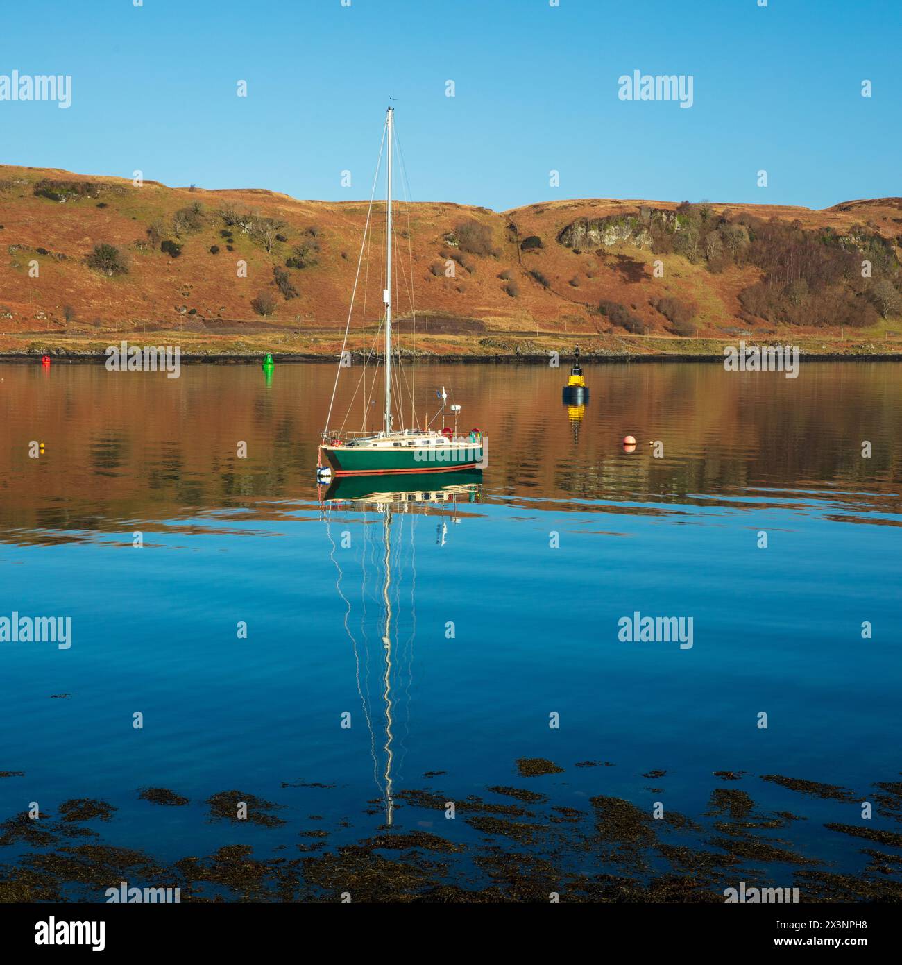 Small boat in calm water, Sound of Kerrera, Oban, Argyll and Bute ...