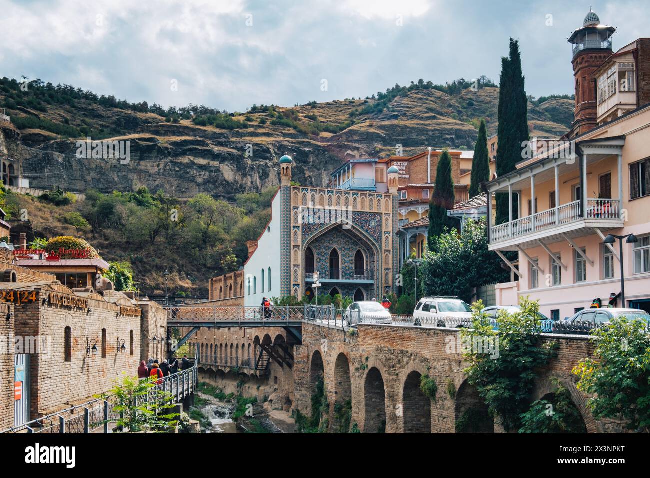View of the Abanotubani district with the mosque-like facade of Chreli ...