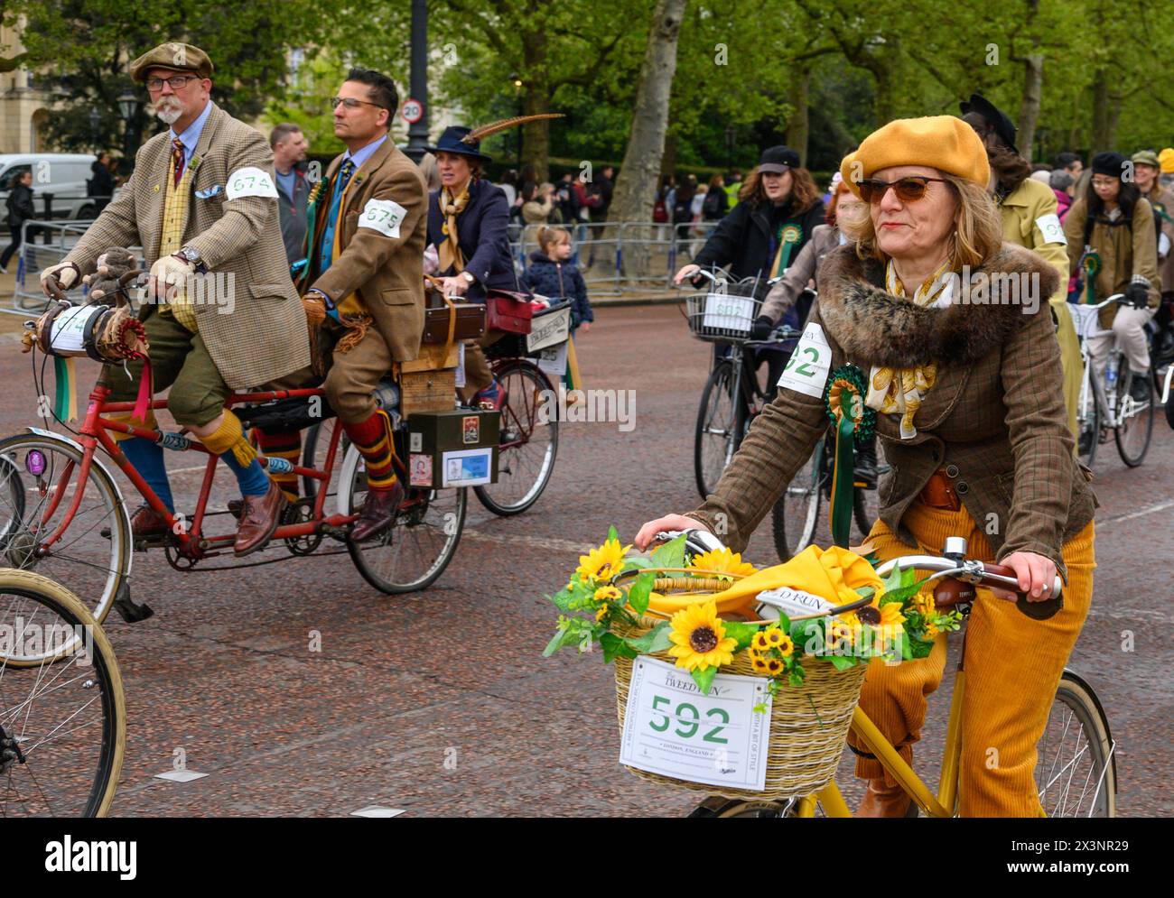 London, UK. The Tweed Run 2024. Annual cycle ride through central London featuring enthusiasts ...