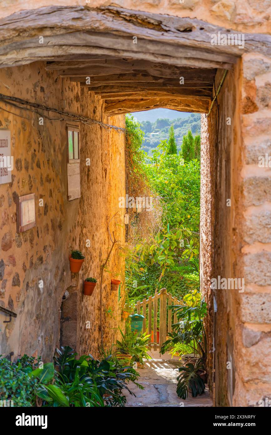 Street of Valldemossa the old mediterranean village in the mountain ...