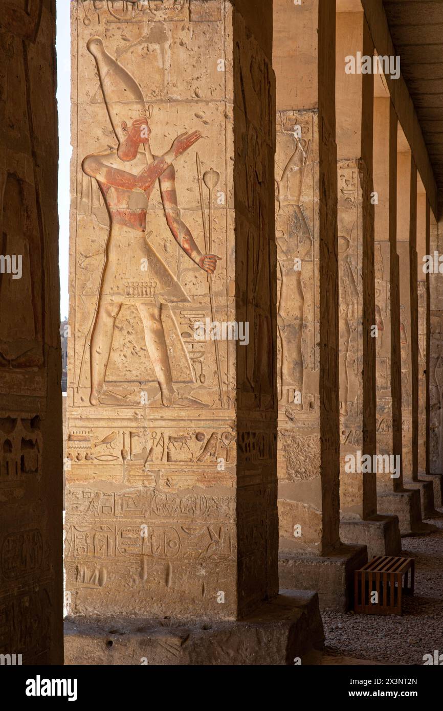 A relief depicting the Egyptian pharao Seti I at the entrance of the ...