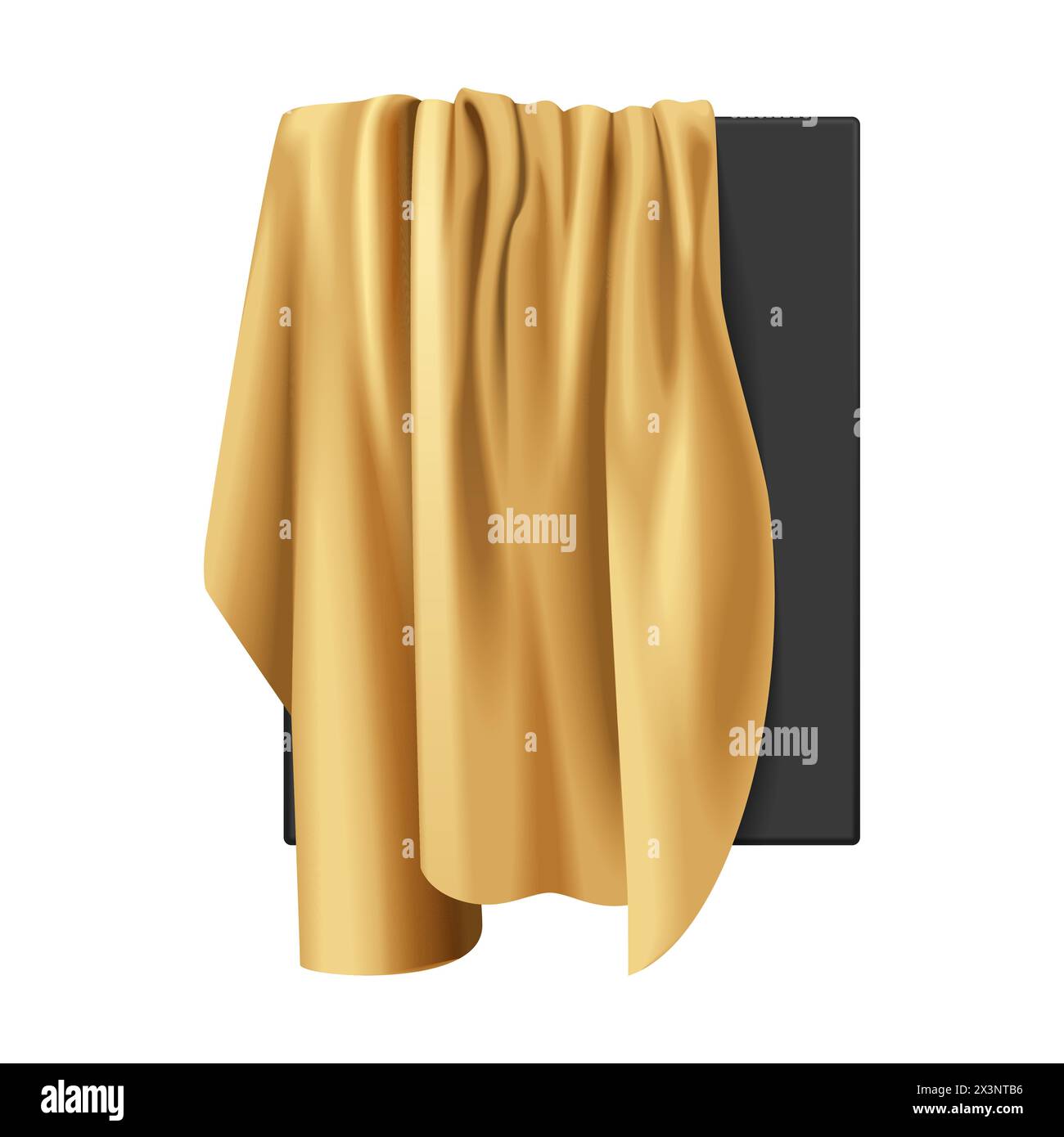 Gold silk fabric with pleats hanging from black box to hide 3D ...