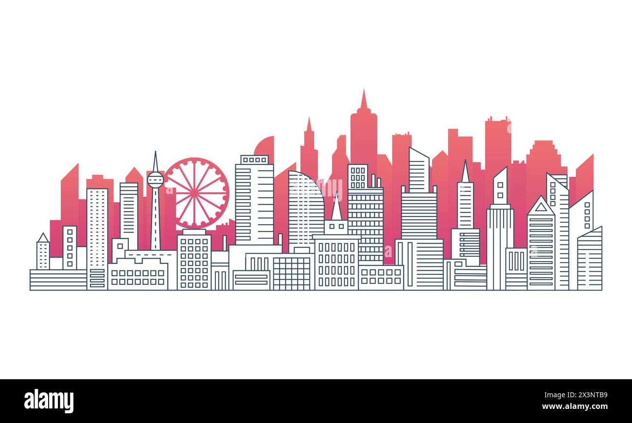 City landscape line high buildings and red silhouettes, panorama of ...