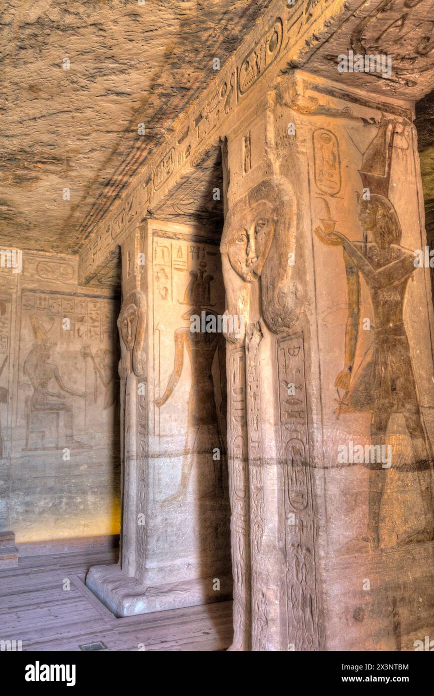 Square Pillars, Goddess Hathor Head, Temple of Hathor and Nefetari ...