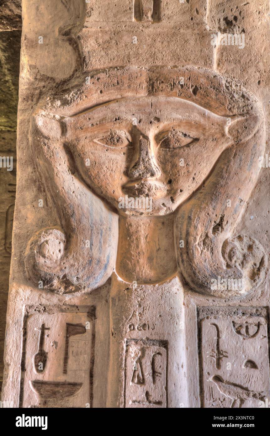 Square Pillar, Goddess Hathor Head, Temple of Hathor and Nefetari ...