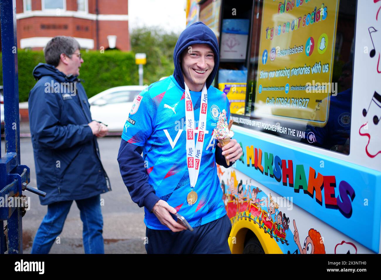 Stockport County's Louie Barry is given an Ice-cream ahead of an open ...