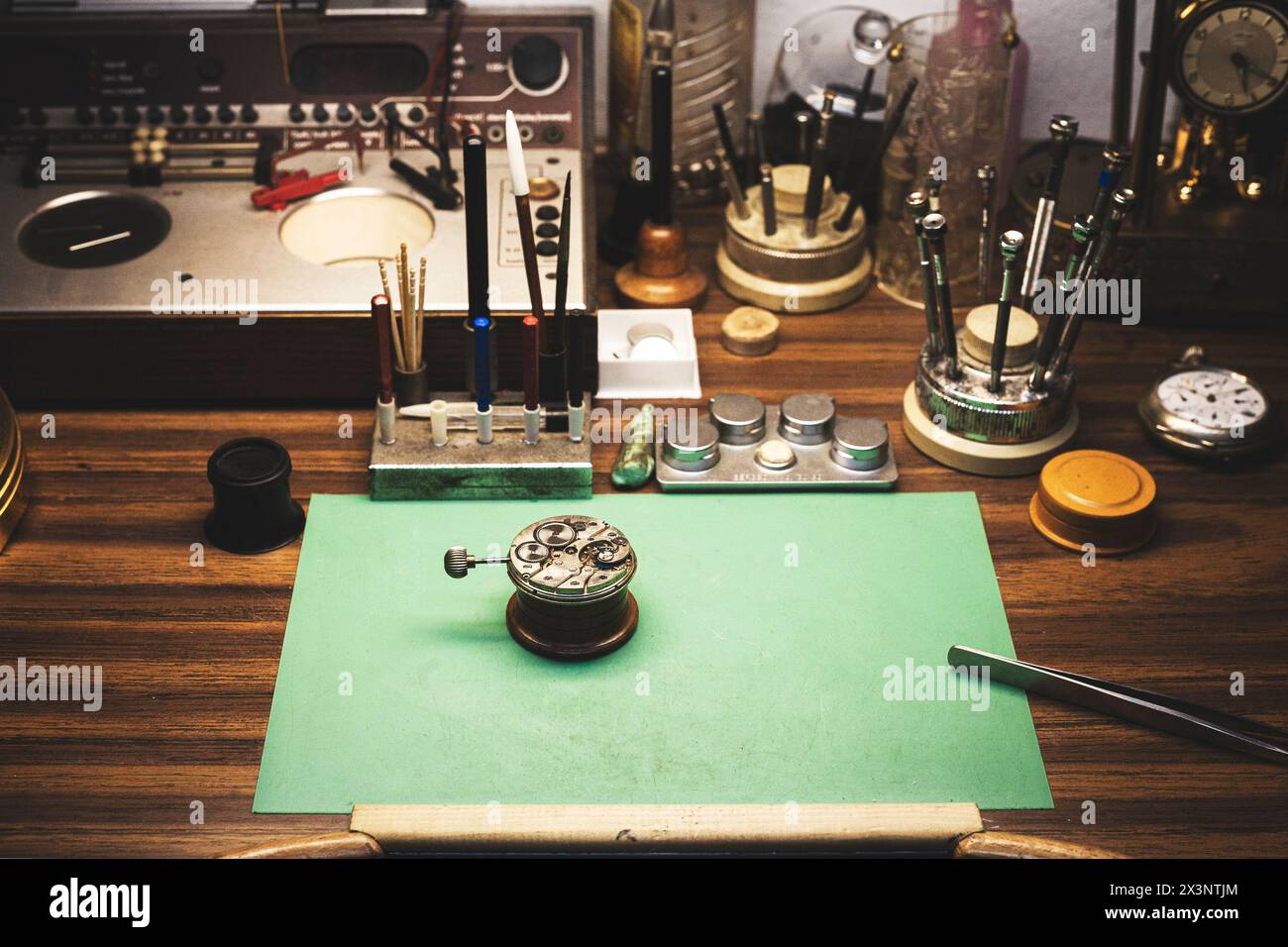 Watchmaker's workbench with all the specialised tools for watch repair ...