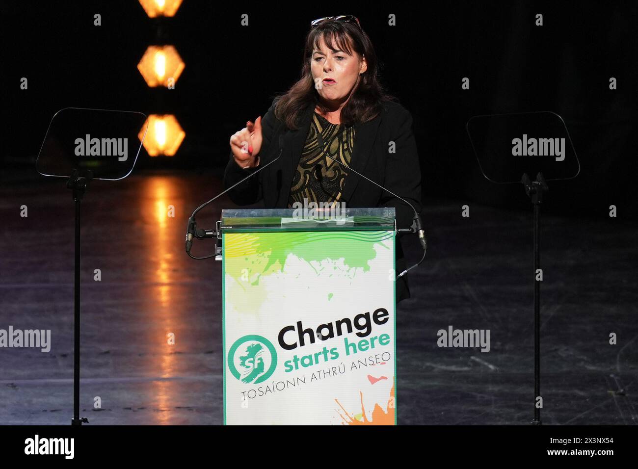 Sinn Fein candidate Michelle Gildernew speaks during the launch of the ...