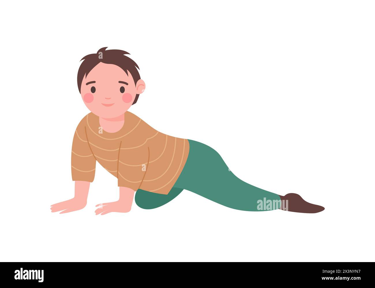 Little baby boy crawling, funny child playing on home floor vector ...