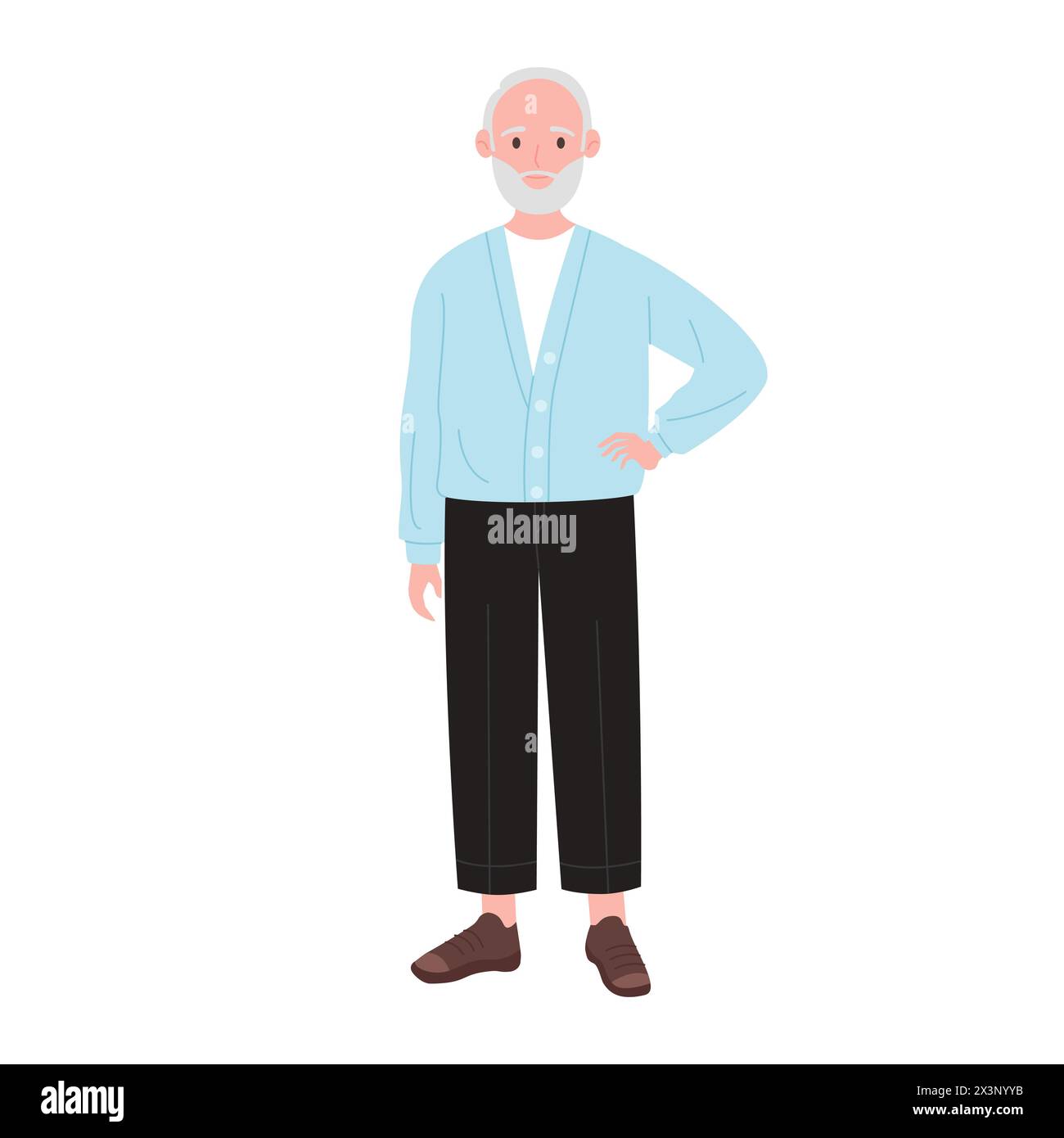 Old man with beard standing, portrait of grandfather in casual clothes ...