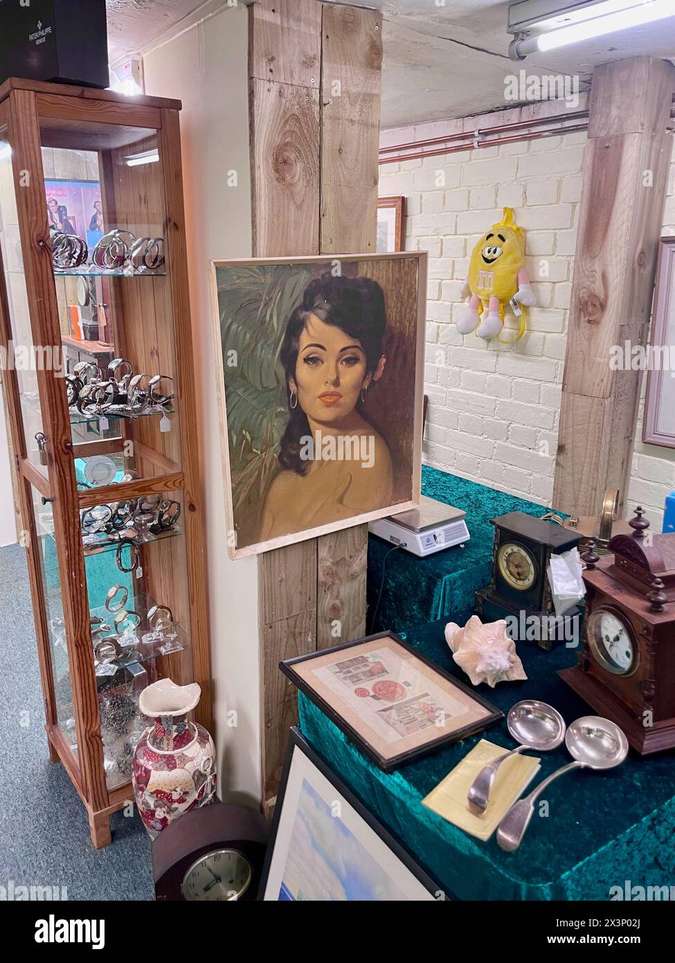 60s kitsch painting nina in an antique centre with watch cabinet and ...