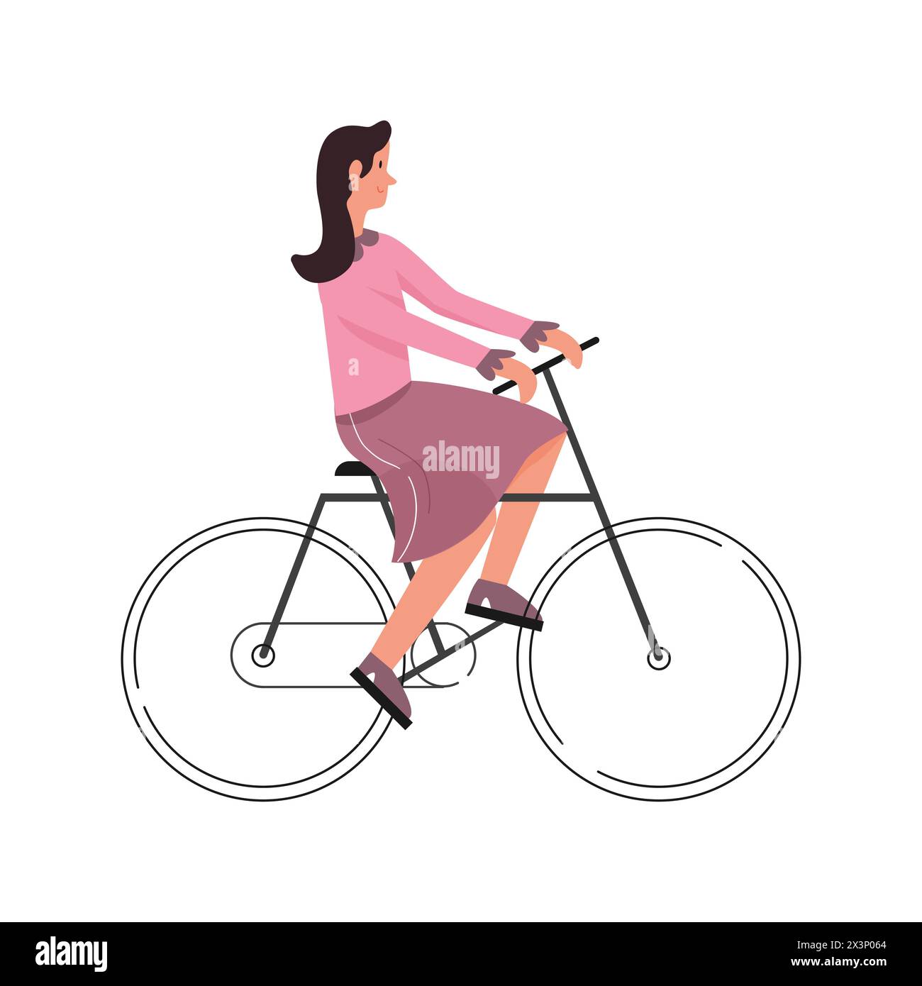 Woman riding bike, adult cyclist character sitting on bicycle to ride ...