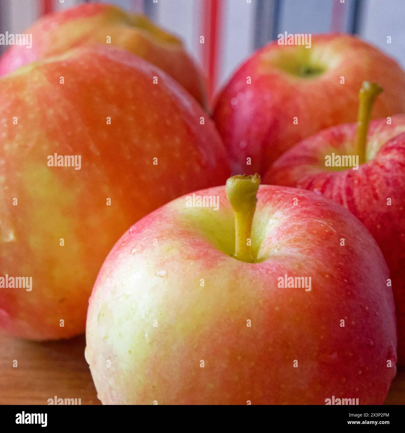 Ripe Apple Display. Juicy ripe apples with water droplets, close-up ...