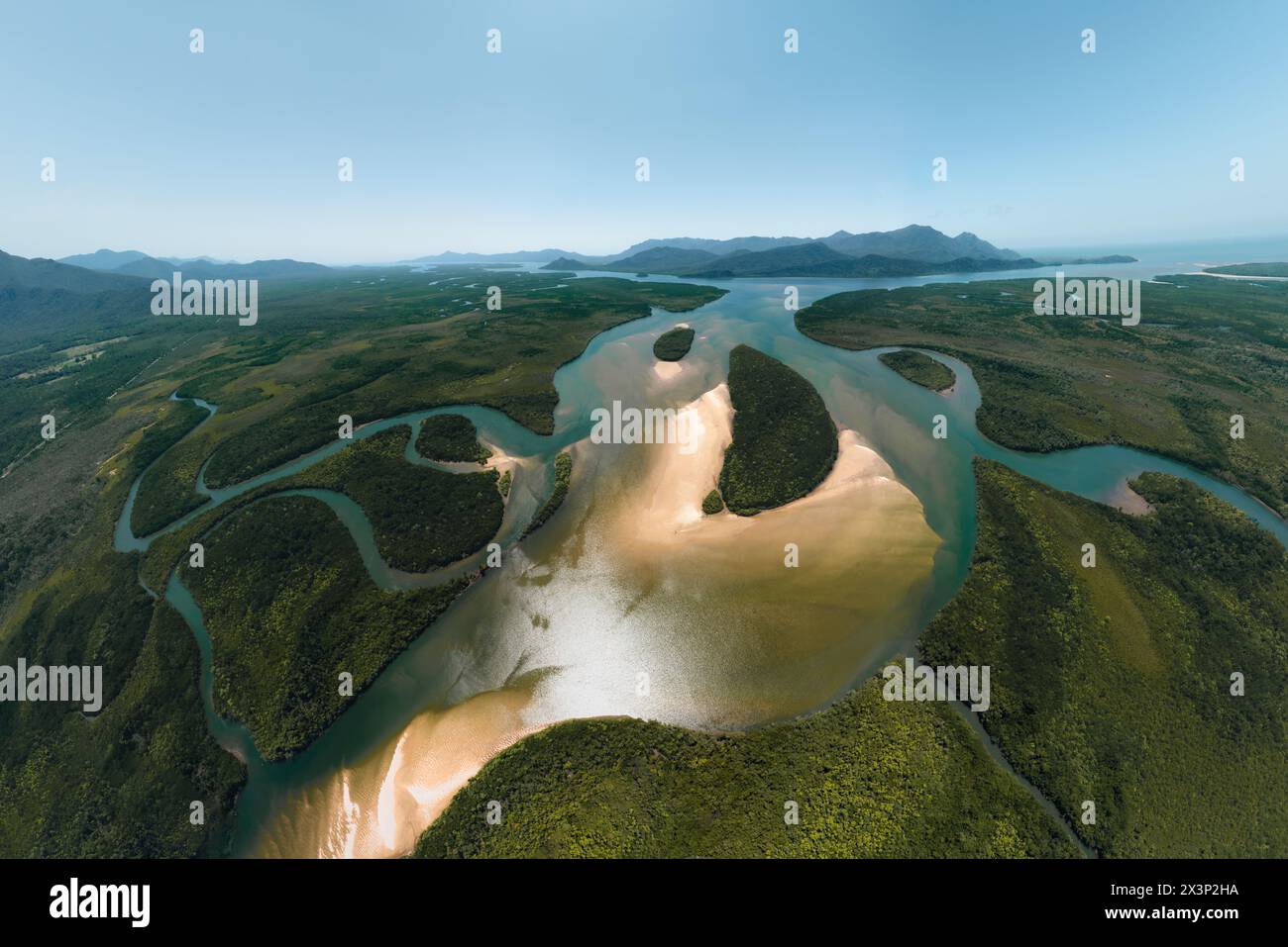 Aerial view of Mangroves in Hinchinbrook National Park. Mountains ...