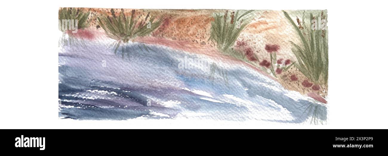 Abstract water edge watercolor background. High quality horizontal ...