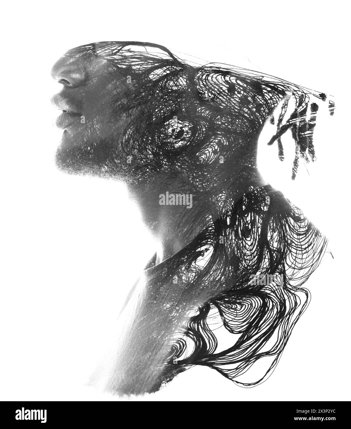 A disappearing graphical paintography double exposure profile portrait ...