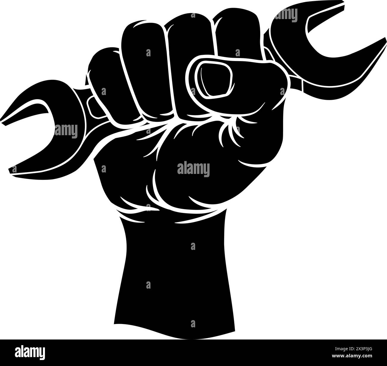 Fist Hand Holding Spanner Wrench Cartoon Concept Stock Vector Image ...