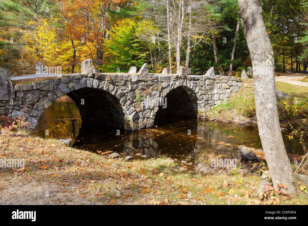 A stone double arch bridge which spans Beard Brook at the meeting of ...