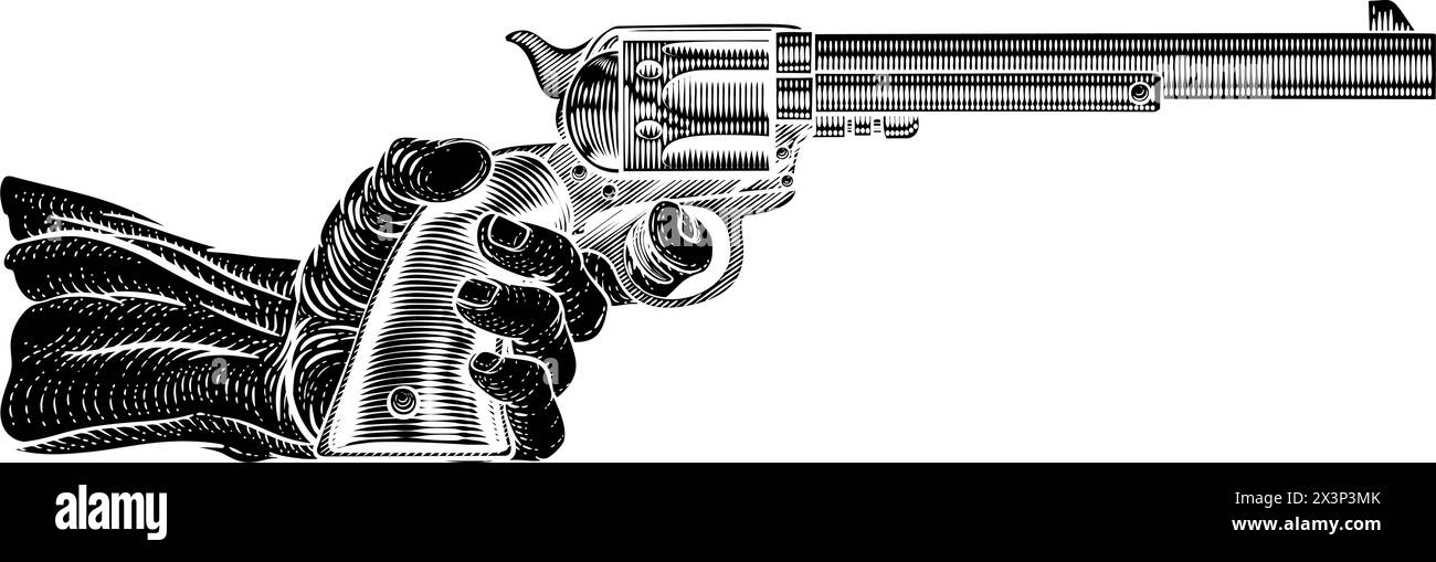 Hand And Western Cowboy Gun Pistol Vintage Woodcut Stock Vector Image ...