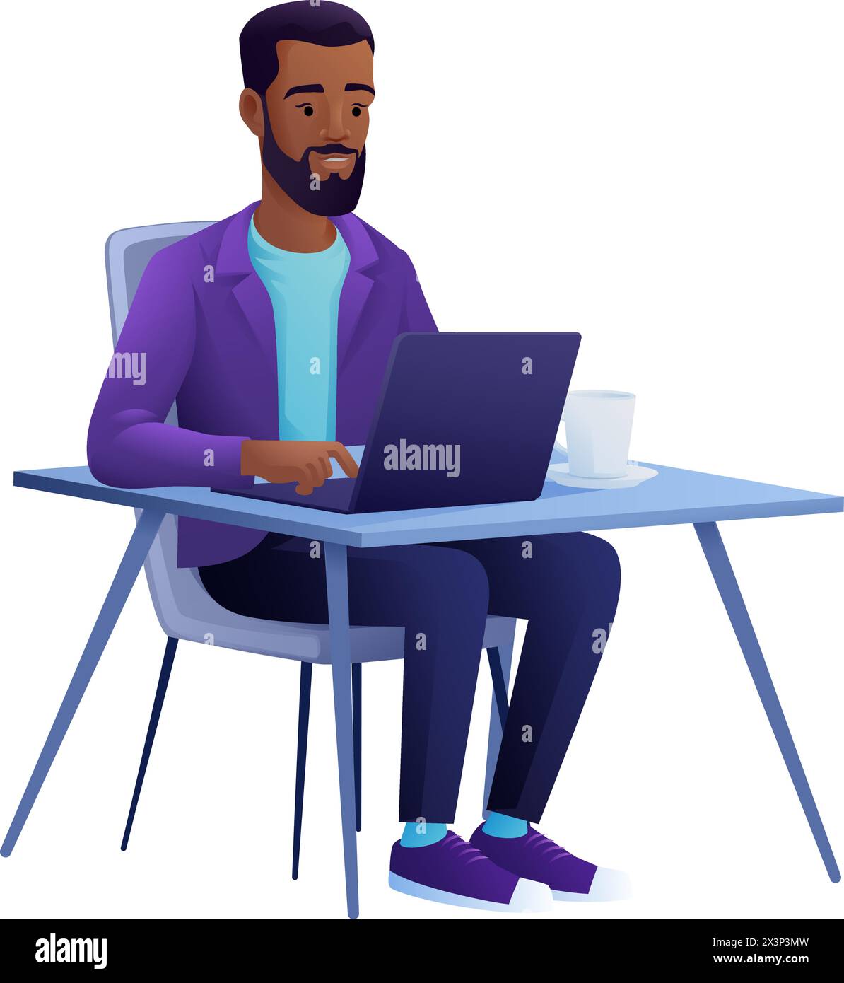 Man Using Laptop Computer Cartoon Illustration Stock Vector Image And Art Alamy