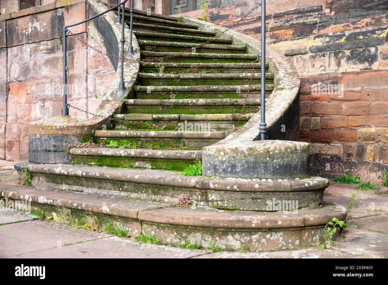 Stone old steps in ancient famous castle. Colorful fall landscape with ...