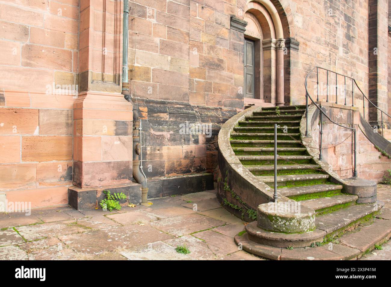 Stone old steps in ancient famous castle. Colorful fall landscape with ...
