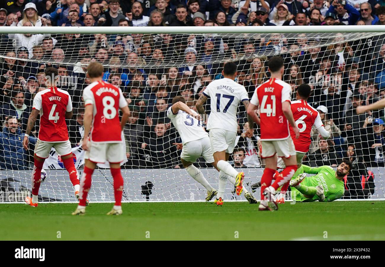 Tottenham Hotspur's Micky van de Ven scores a goal that is ruled out ...