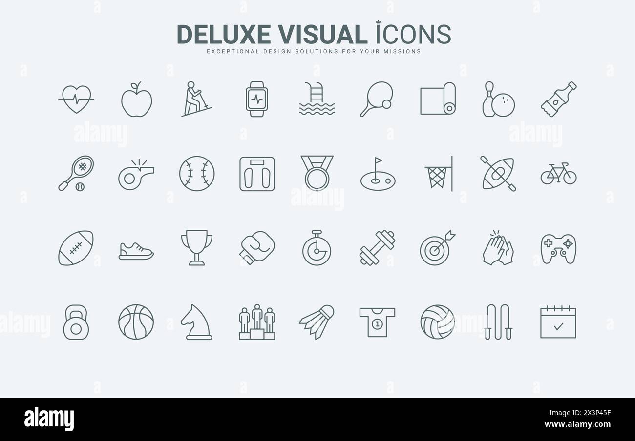 Outline symbols of sport activity and fitness workout, golf game and ...