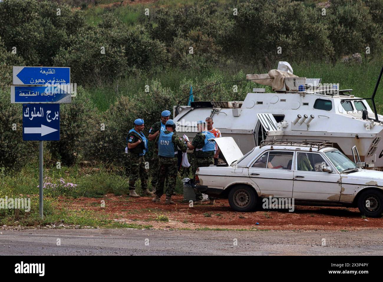 Borj El Mlouk, Lebanon. 28th Apr, 2024. Serbian soldiers from the ...