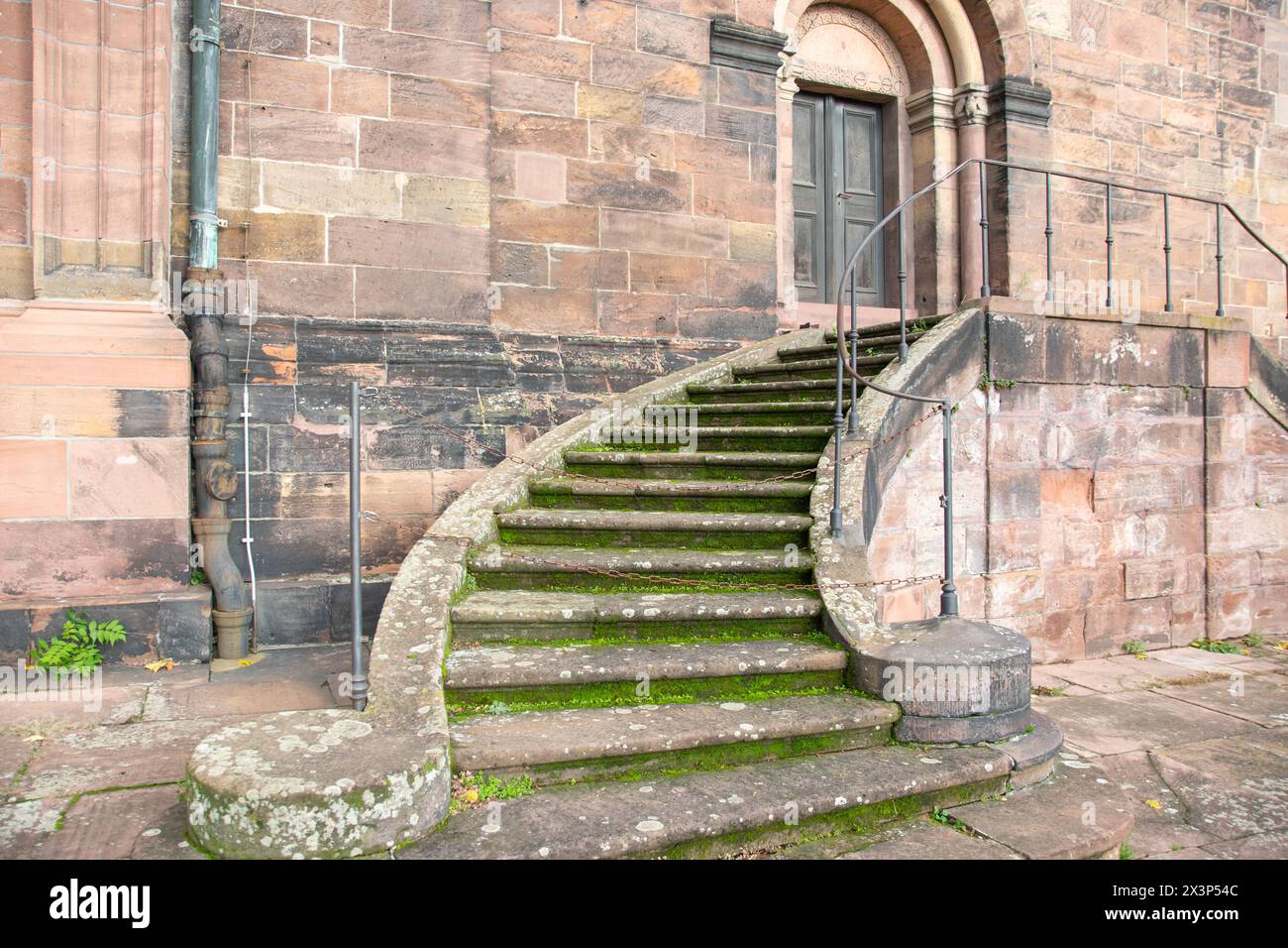 Stone old steps in ancient famous castle. Colorful fall landscape with ...