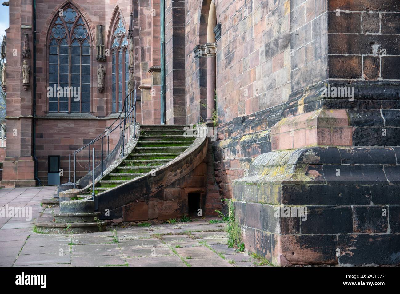 Stone old steps in ancient famous castle. Colorful fall landscape with ...