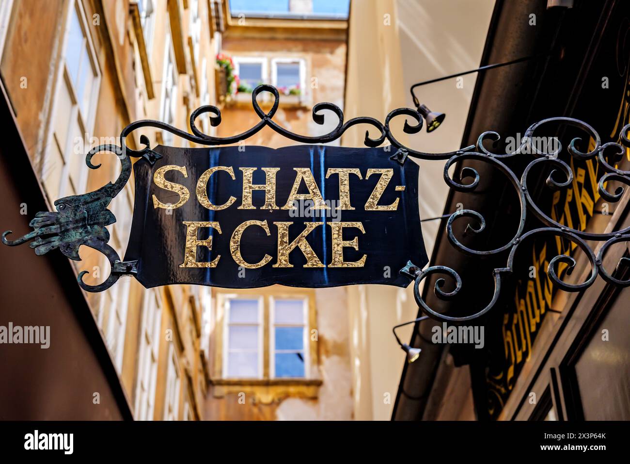 Vienna, Austria. Quaint old antiques shop sign in the narrow lane of ...
