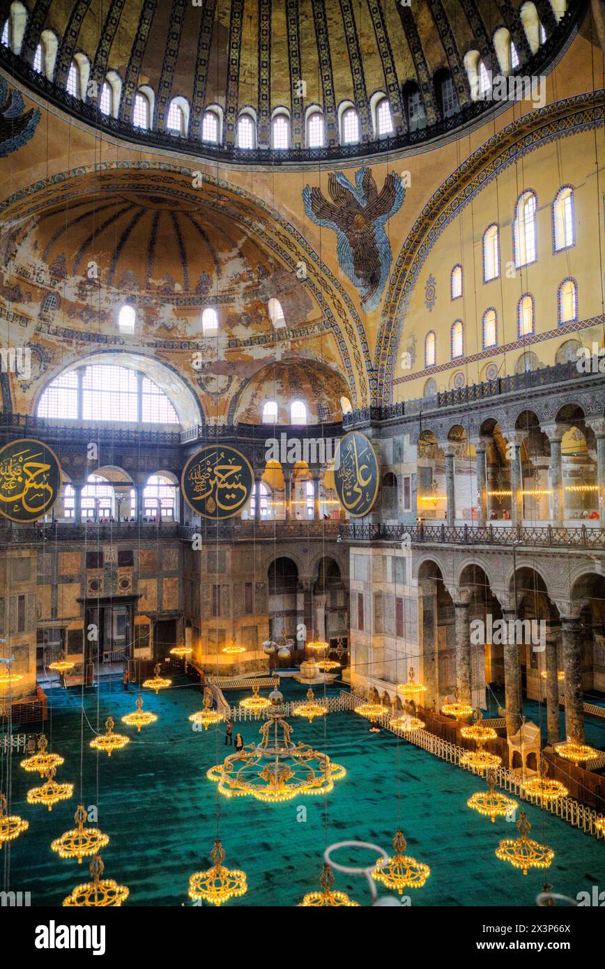 Overview, Interior, Hagia Sophia Grand Mosque, 537 AD, UNESCO World Heritage Site, Sultanahmet ...