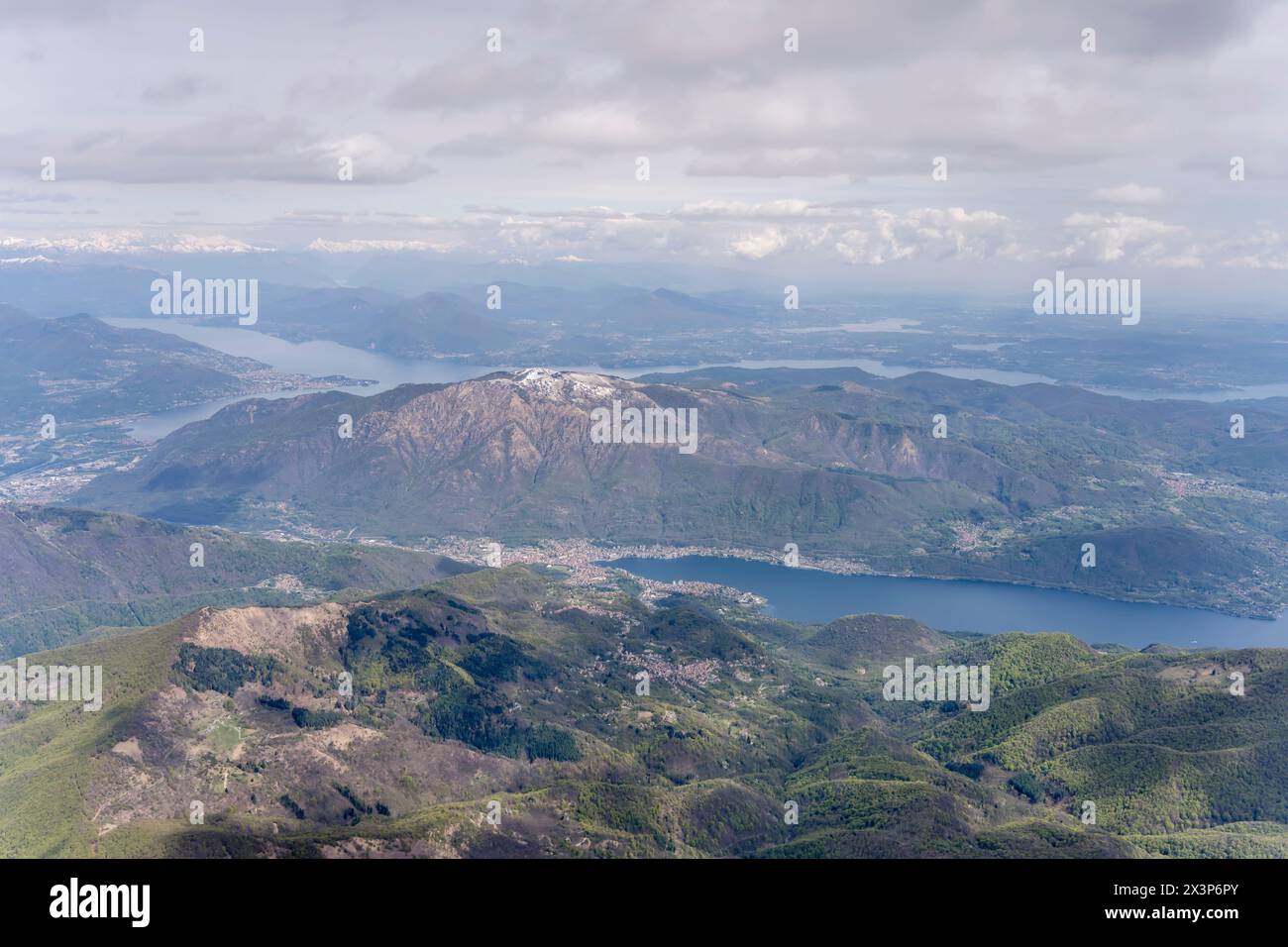 aerial landscape, from a glider plane, with Omegna town on Orta lake ...