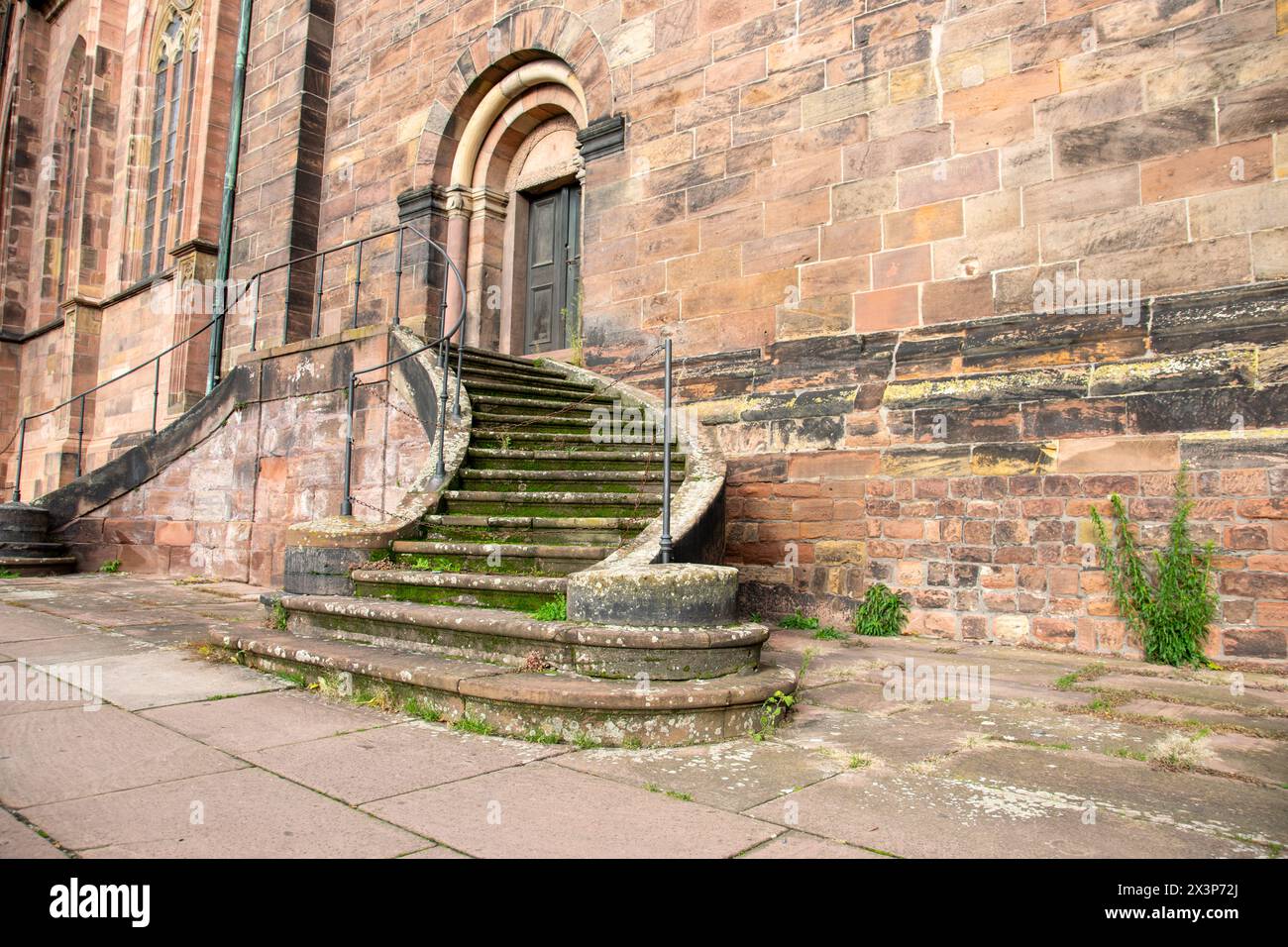 Stone old steps in ancient famous castle. Colorful fall landscape with ...