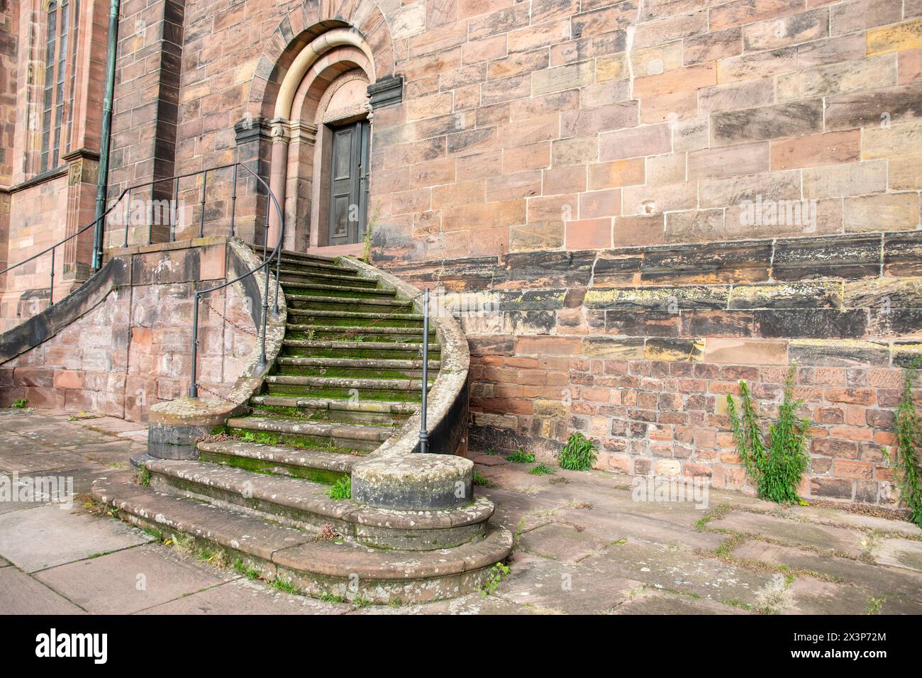 Stone old steps in ancient famous castle. Colorful fall landscape with ...