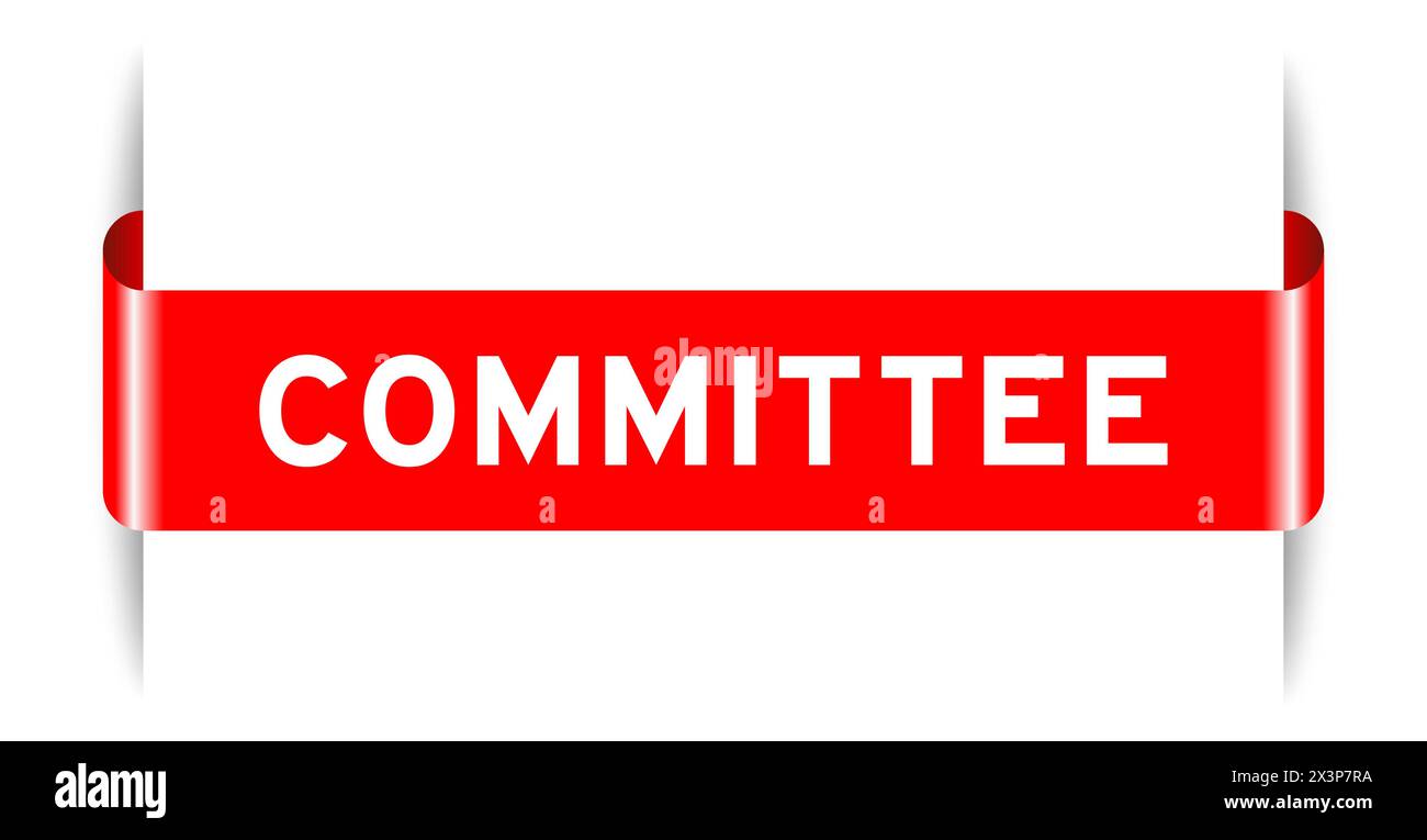 Red color inserted label banner with word committee on white background ...