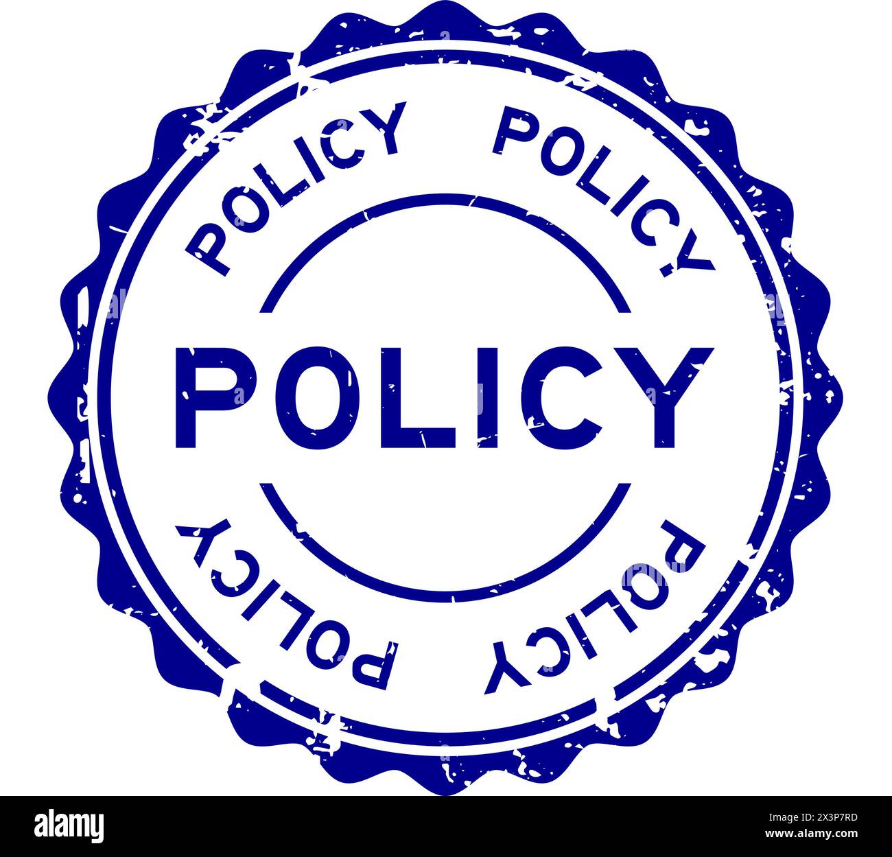 Grunge blue policy word round rubber seal stamp on white background ...