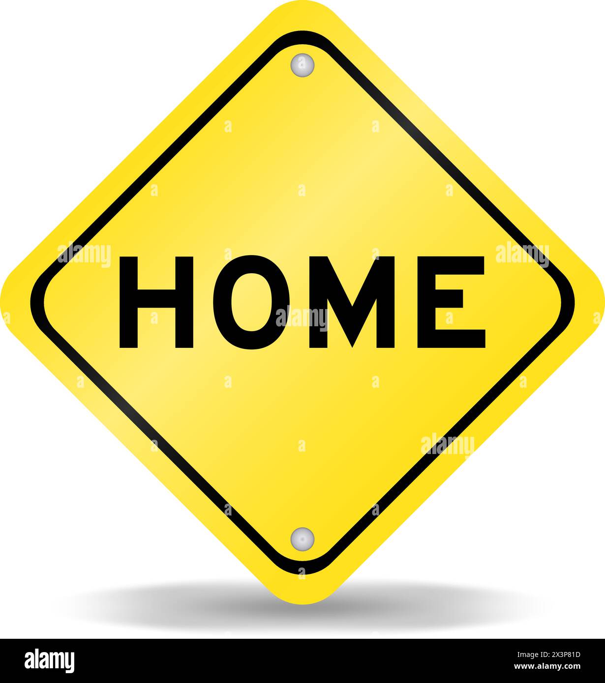 Yellow color transportation sign with word home on white background ...