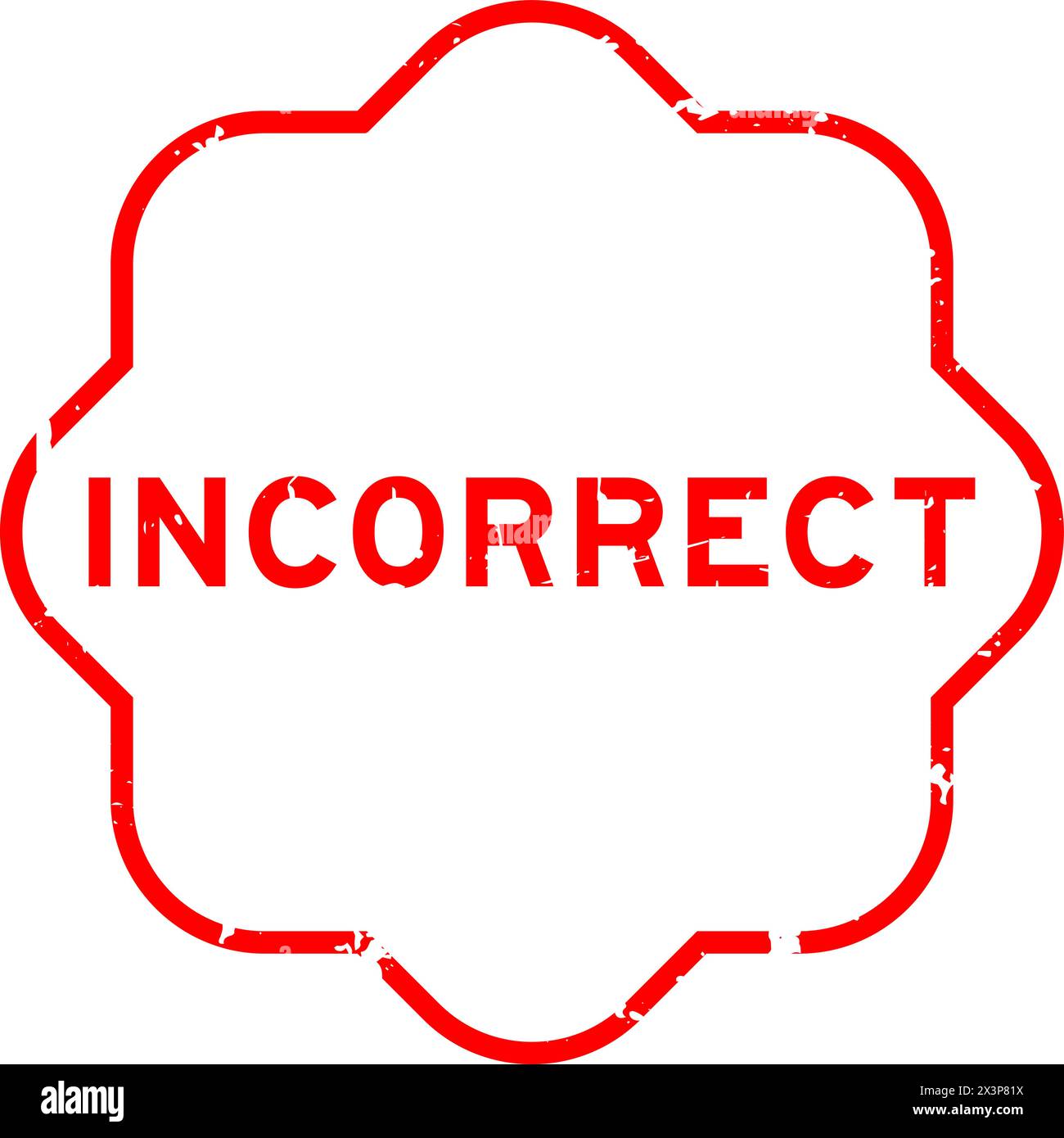 Grunge red incorrect word rubber seal stamp on white background Stock ...