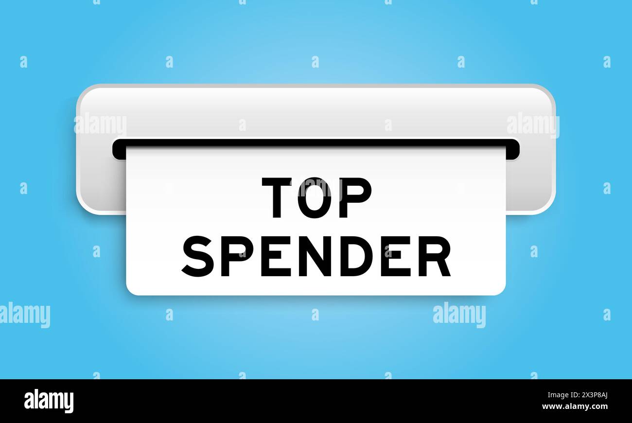 White coupon banner with word top spender from machine on blue color ...