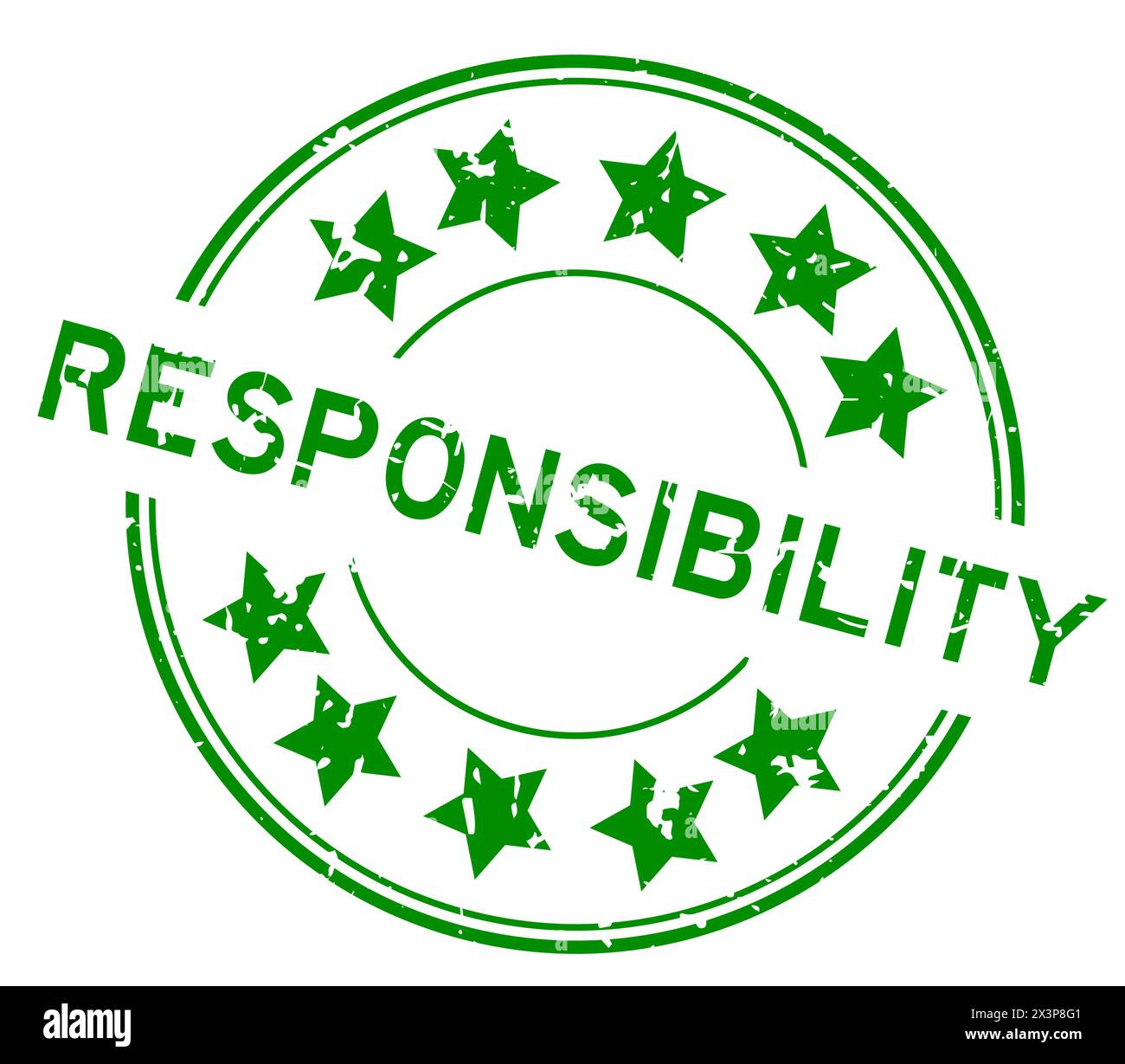 Grunge green responsibility word with star icon round rubber seal stamp on white background ...