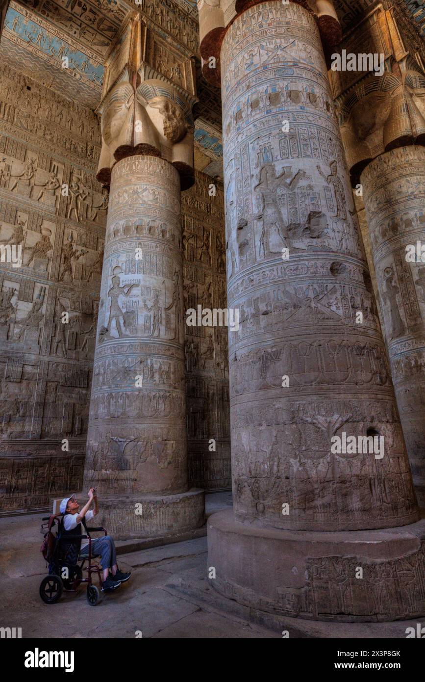 Tourist Taking Photo, The Great Columns, Vestibule, Dendera Temple of ...